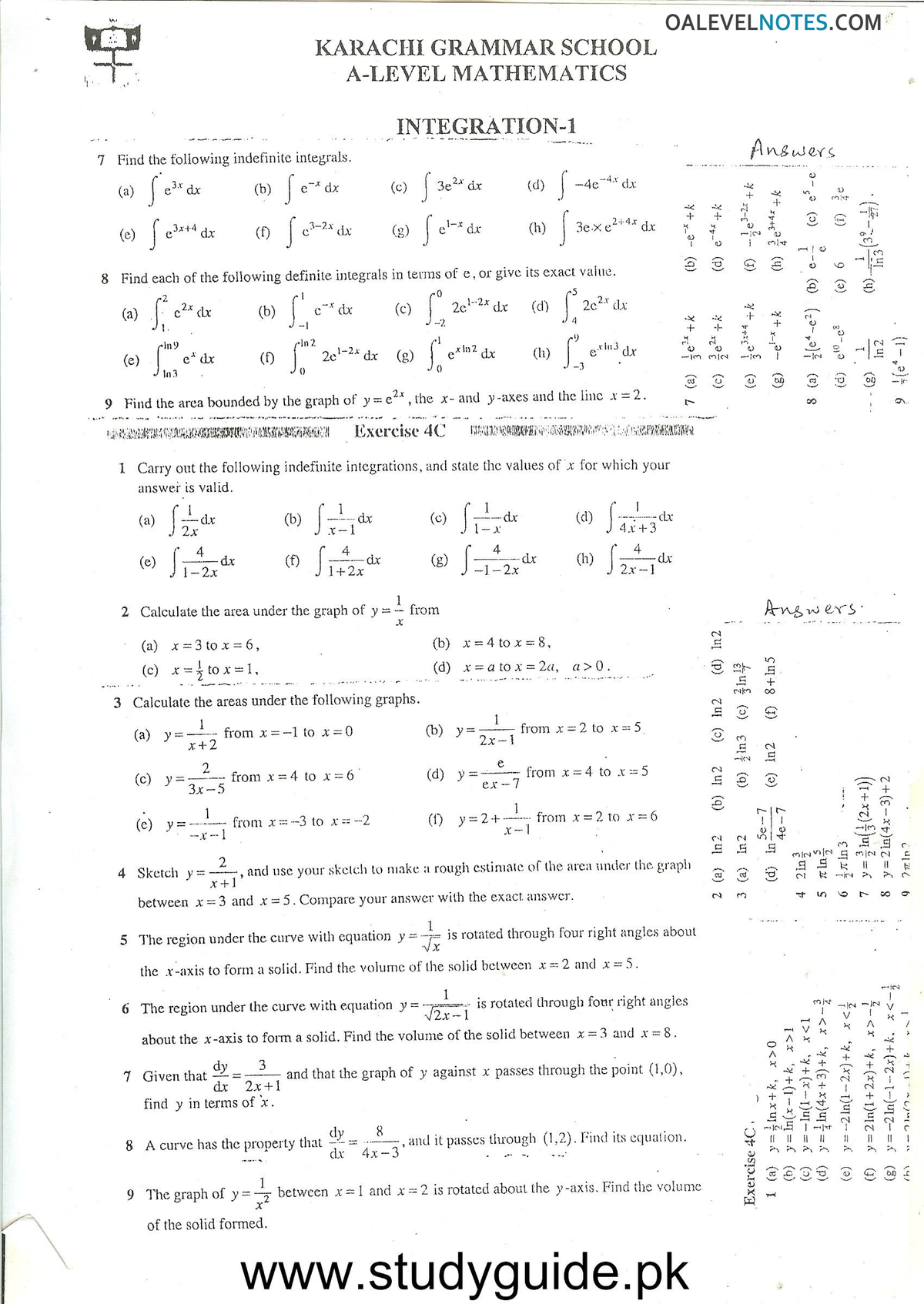 Mathematics 7 Indefinite & Definite Integrals Study Guide (P3) - Studocu