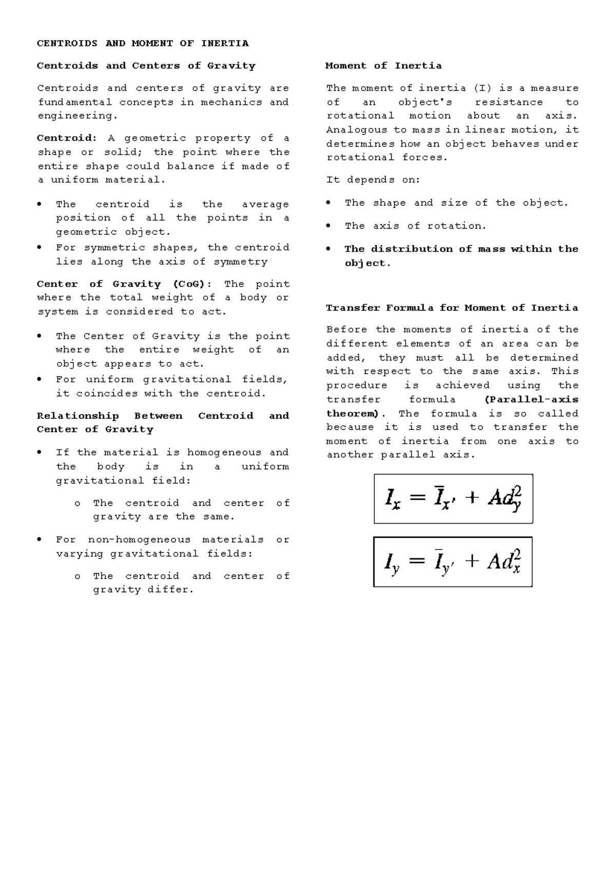 Centroids and Moment of Inertia (ENGR 101): Key Concepts and Problems ...