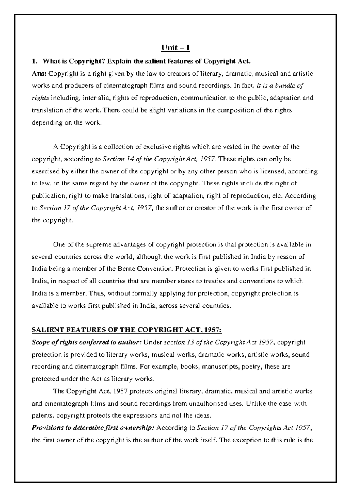 IPR 2 - Understanding Copyright: Key Features and Legal Framework - Studocu