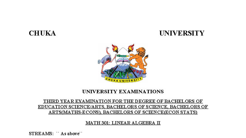 MATH 301: Linear Algebra II - 2019 Exam Answers - Studocu