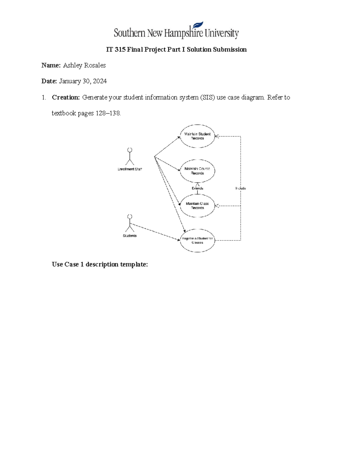 IT 315 Final Project Part I Use Case Diagram Design Submission - Studocu