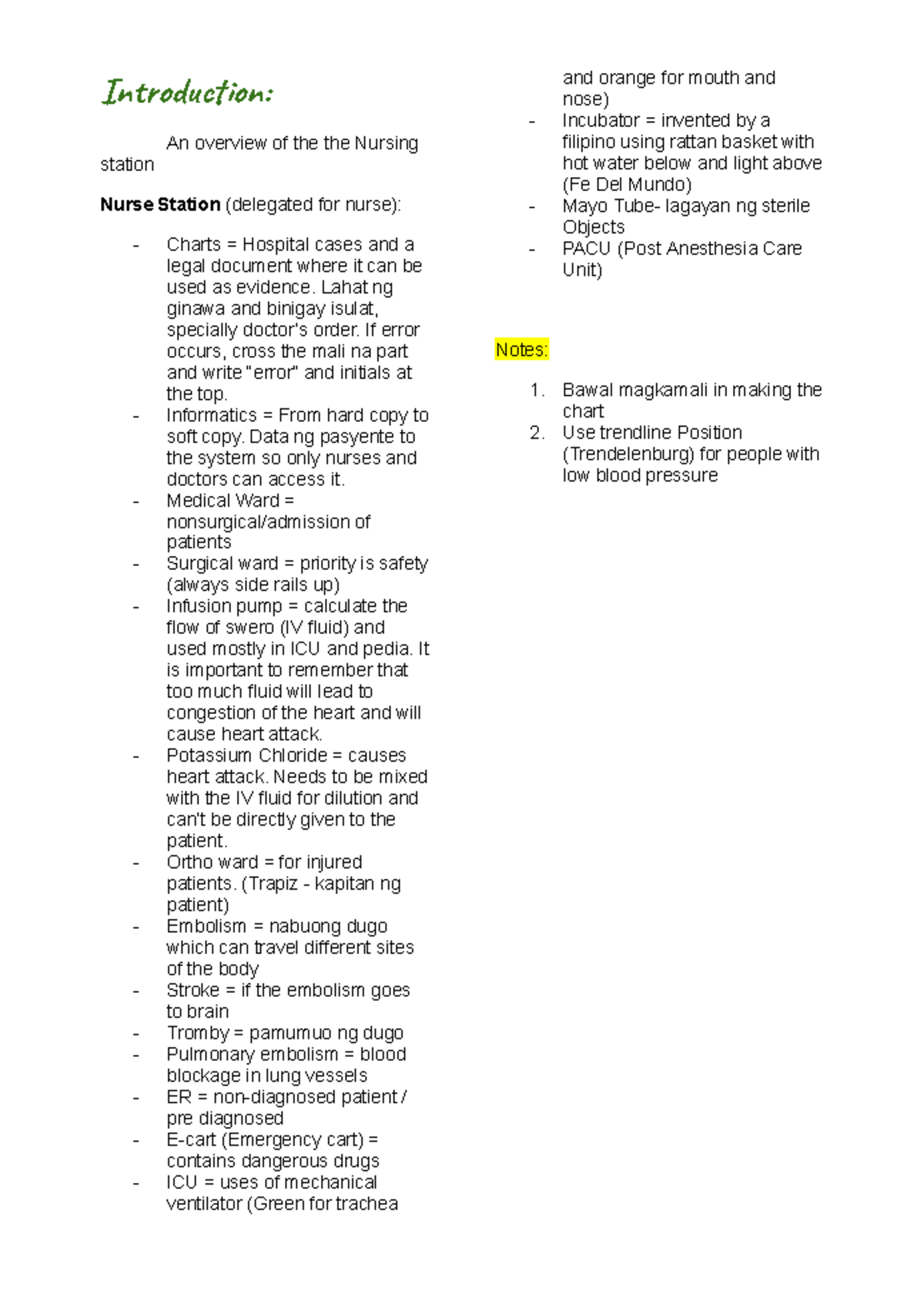 Fundamentals of Nursing Notes - In od on: An overview of the the ...
