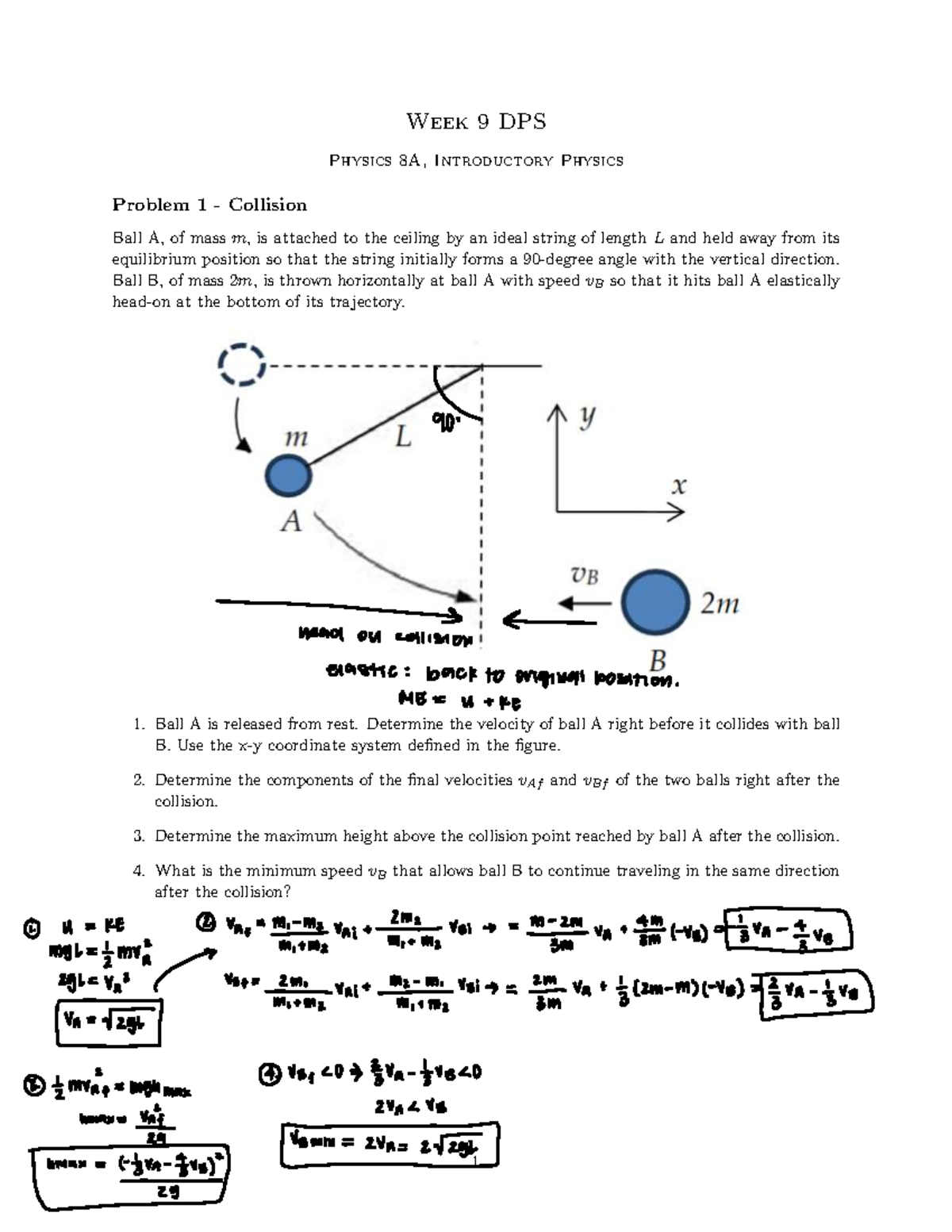 Week 9 Physics 8A: Collision Problem Analysis and Solutions - Studocu