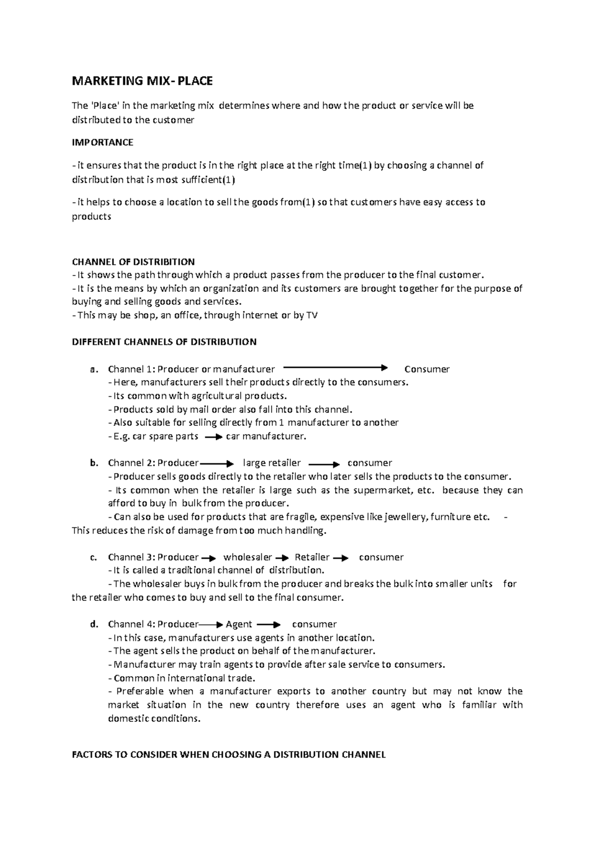 Marketing Mix: Place in Business Management (BM 101) - Studocu