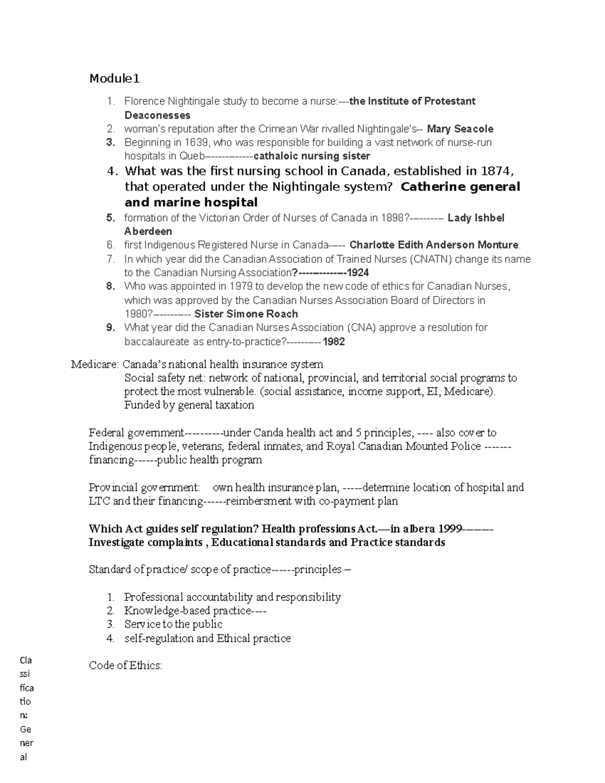 Module 2 highlights - helpful - Cla ssi fica tio n: Ge ner al Module 1 ...