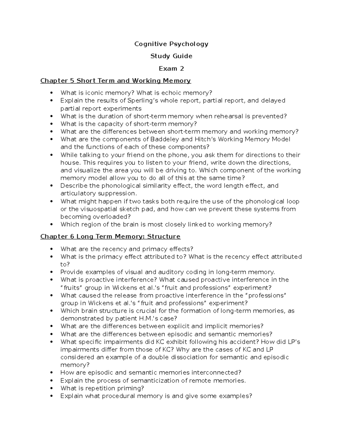 Cognitive Psychology Study Guide: Exam 2 on Memory Concepts - Studocu