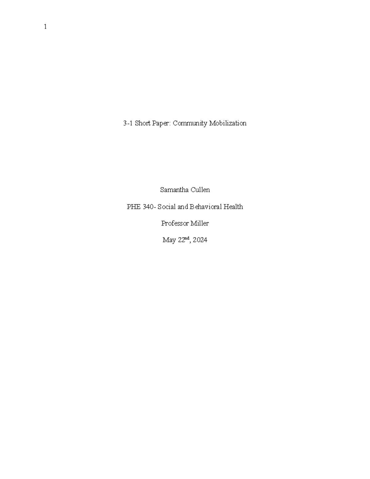 PHE 340 Short Paper: Community Mobilization in Women's Suffrage - Studocu