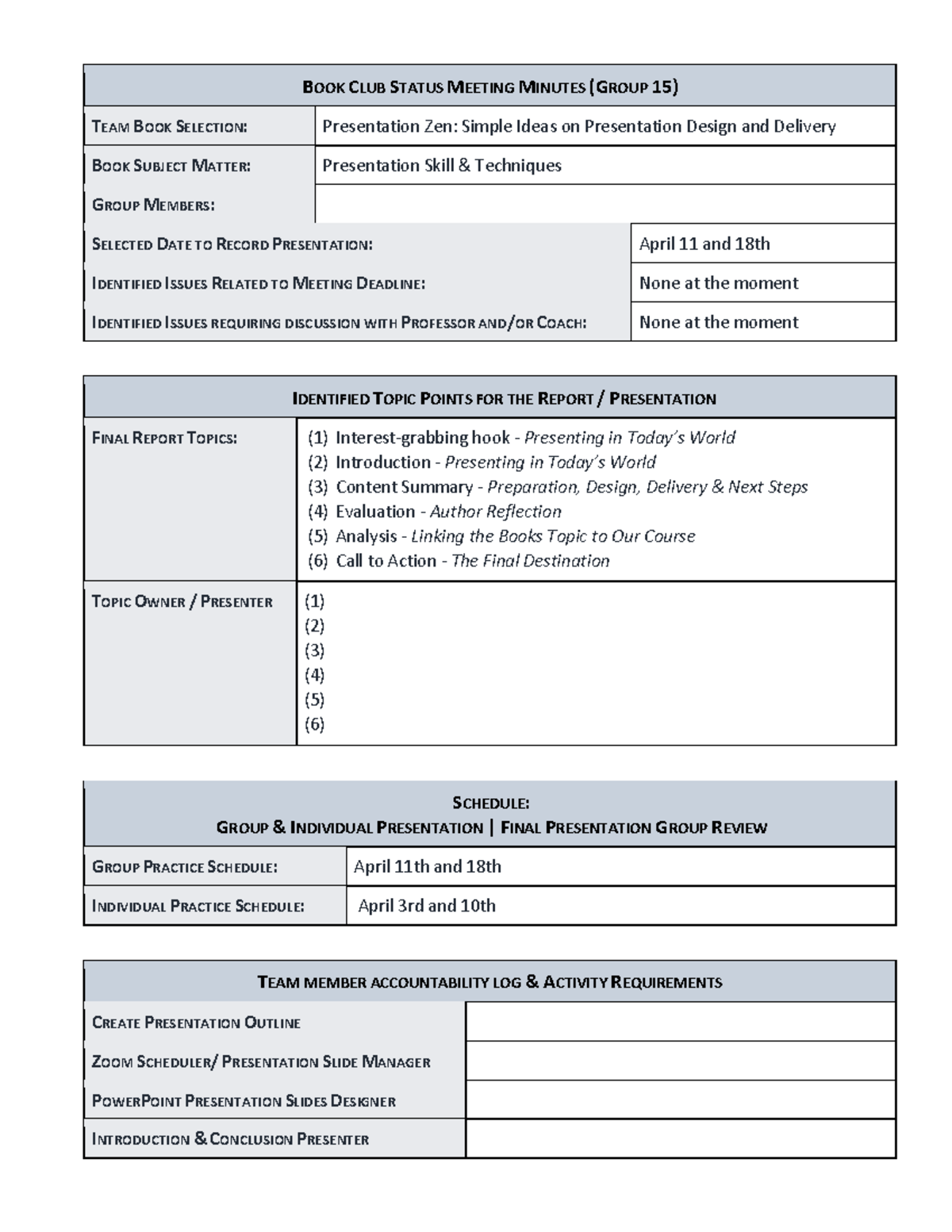 Book Club Meeting Minutes Template (Group 15) - Presentation Zen - Studocu