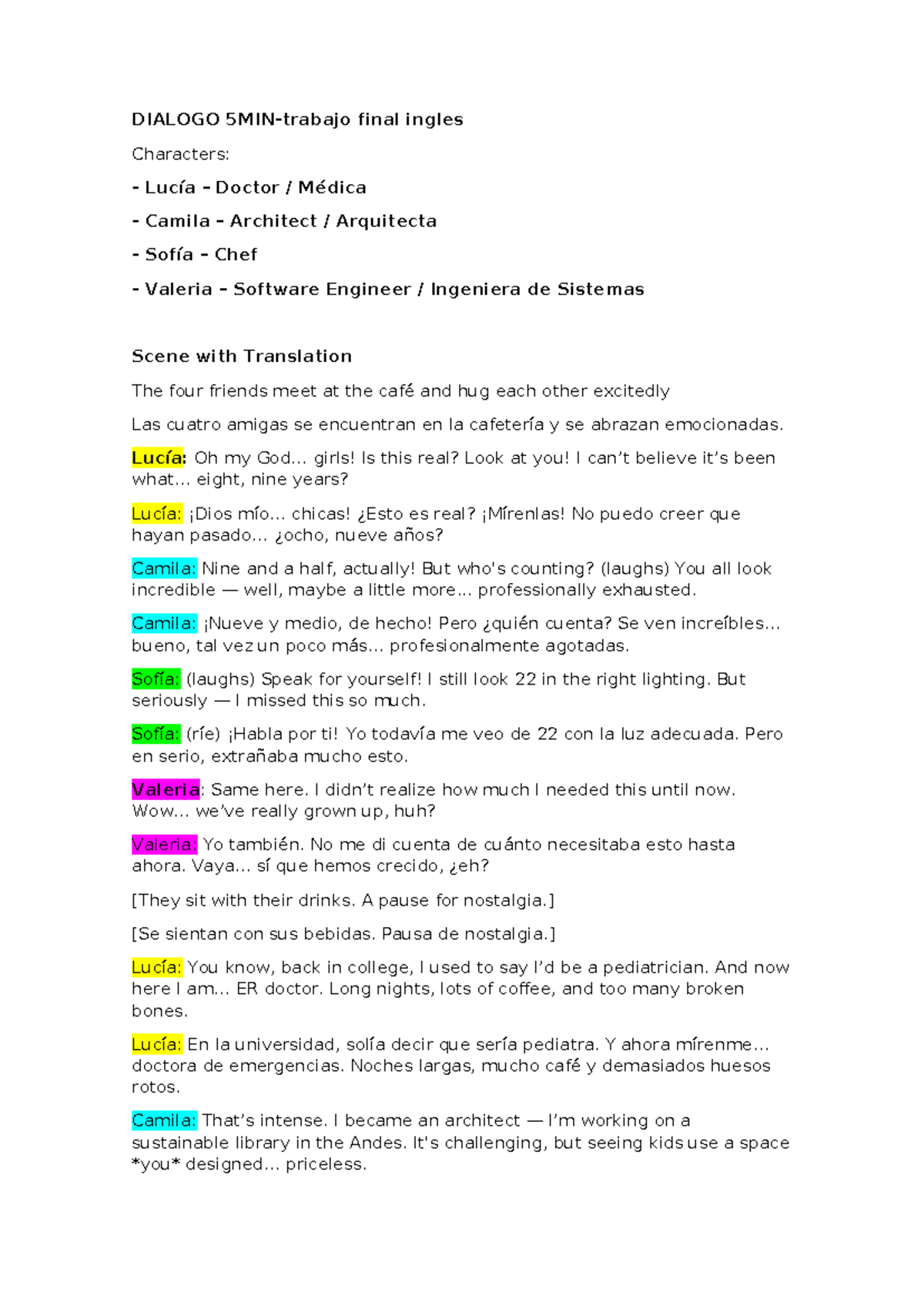 DIALOGO 5MIN - Trabajo Final Inglés: Reencuentro de Amigas - Studocu