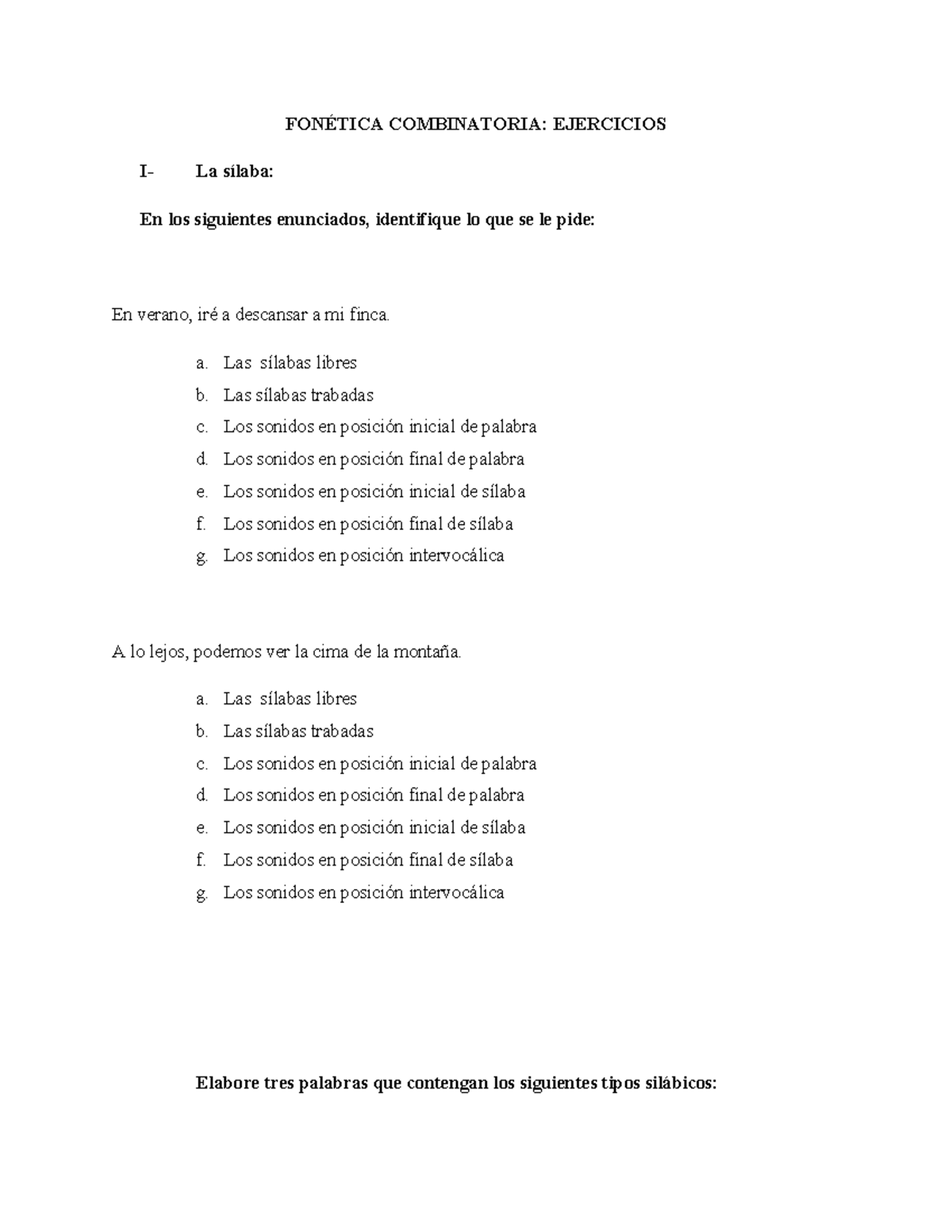 Ejercicios de Fonética Combinatoria para Práctica de Sílabas - Studocu
