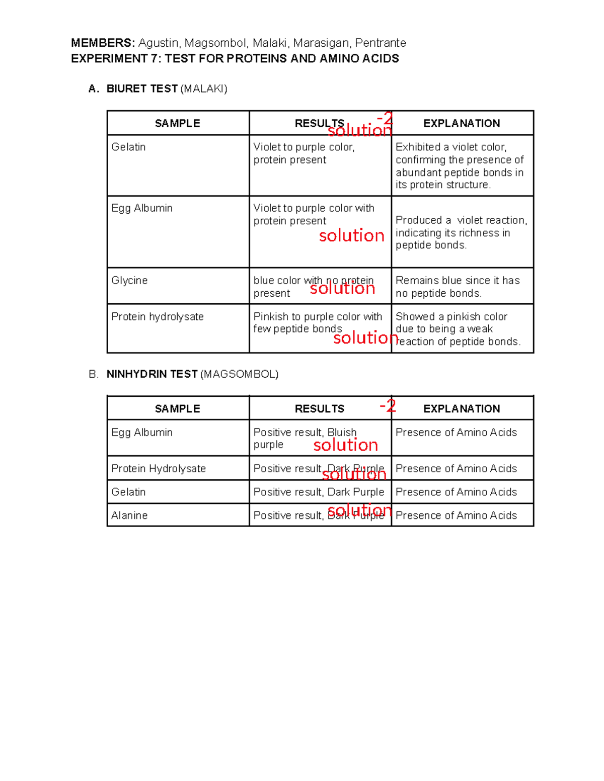 Labchrm - Experiment 7: Testing for Proteins & Amino Acids - Studocu