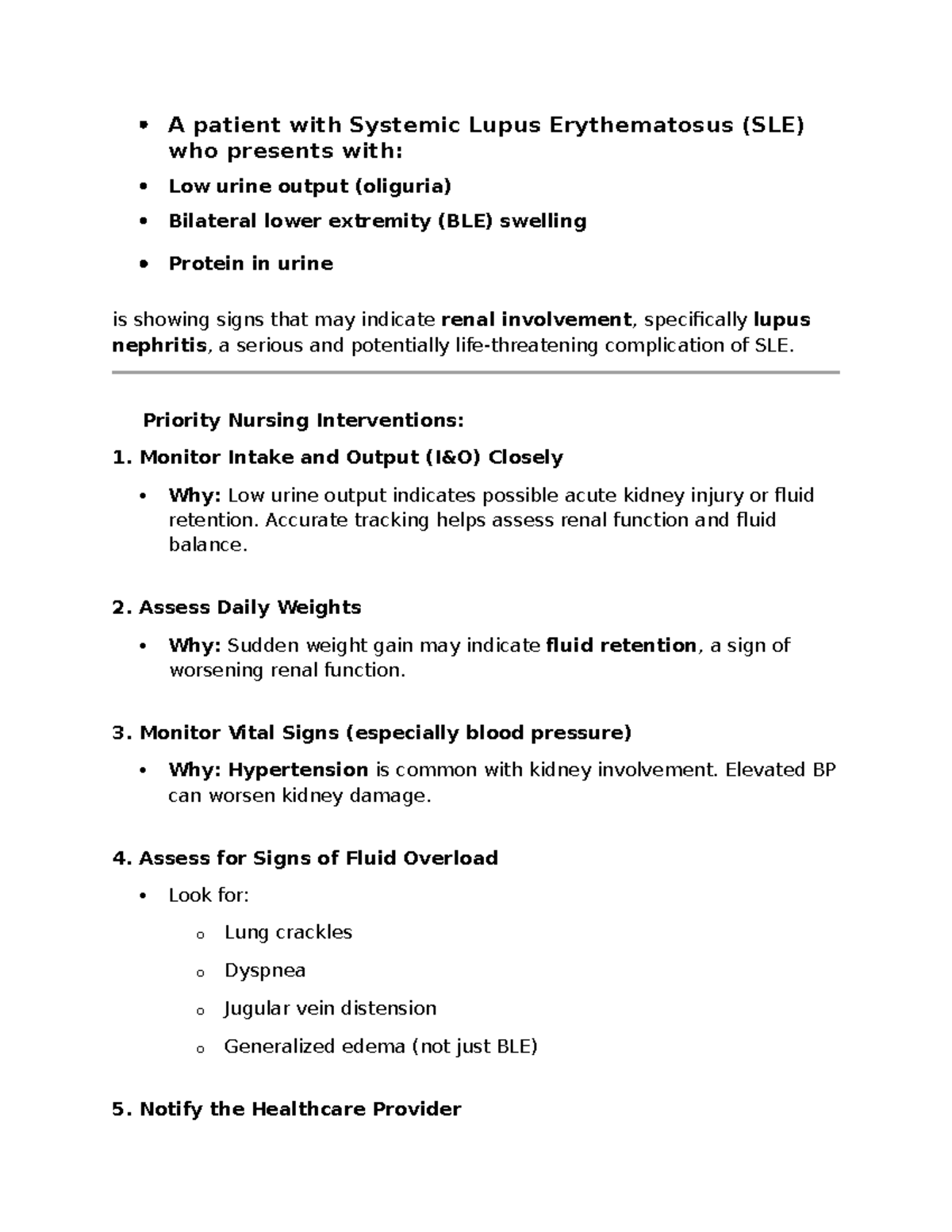 Nursing Interventions for SLE Patient with Renal Involvement - Studocu