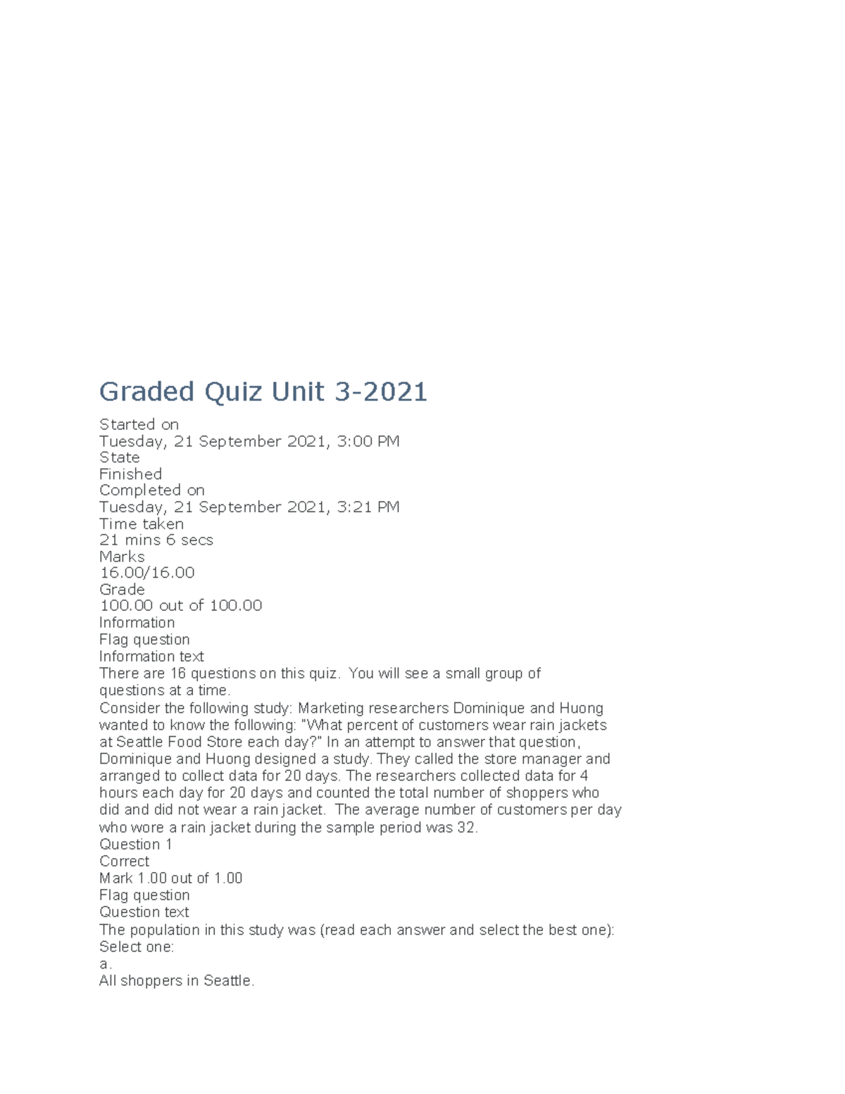 Math1281 unit3quizzes sdoc - Graded Quiz Unit 3- Started on Tuesday, 21 ...