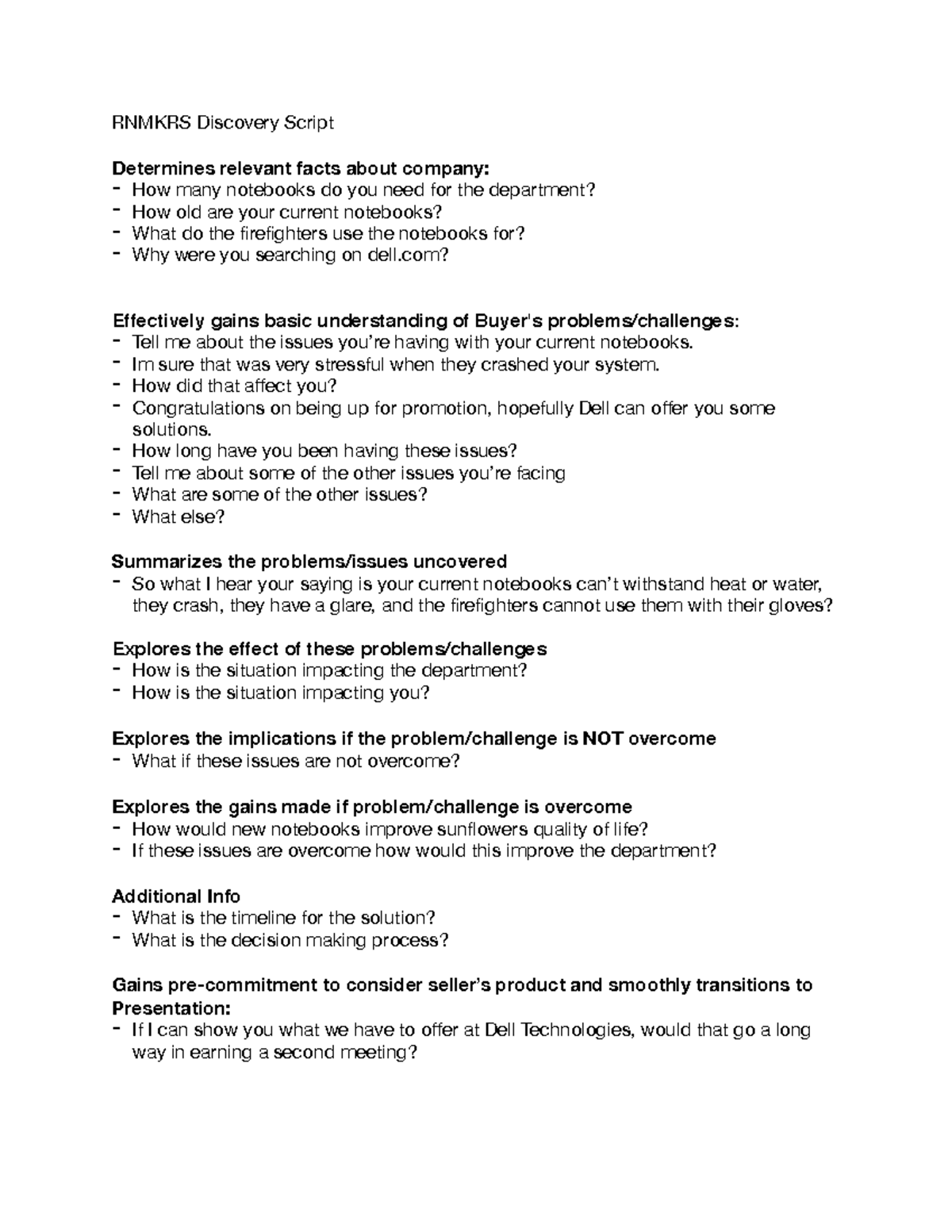 RNMKRS Discovery Script: Understanding Buyer Challenges & Solutions ...