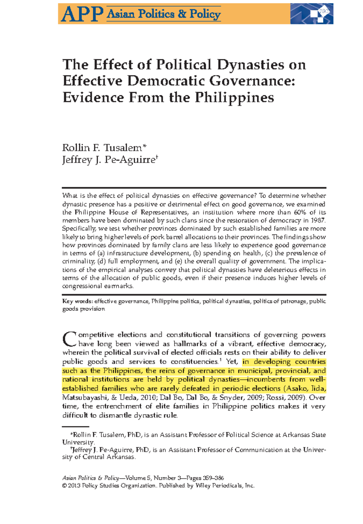 The Impact of Political Dynasties on Governance in the Philippines ...
