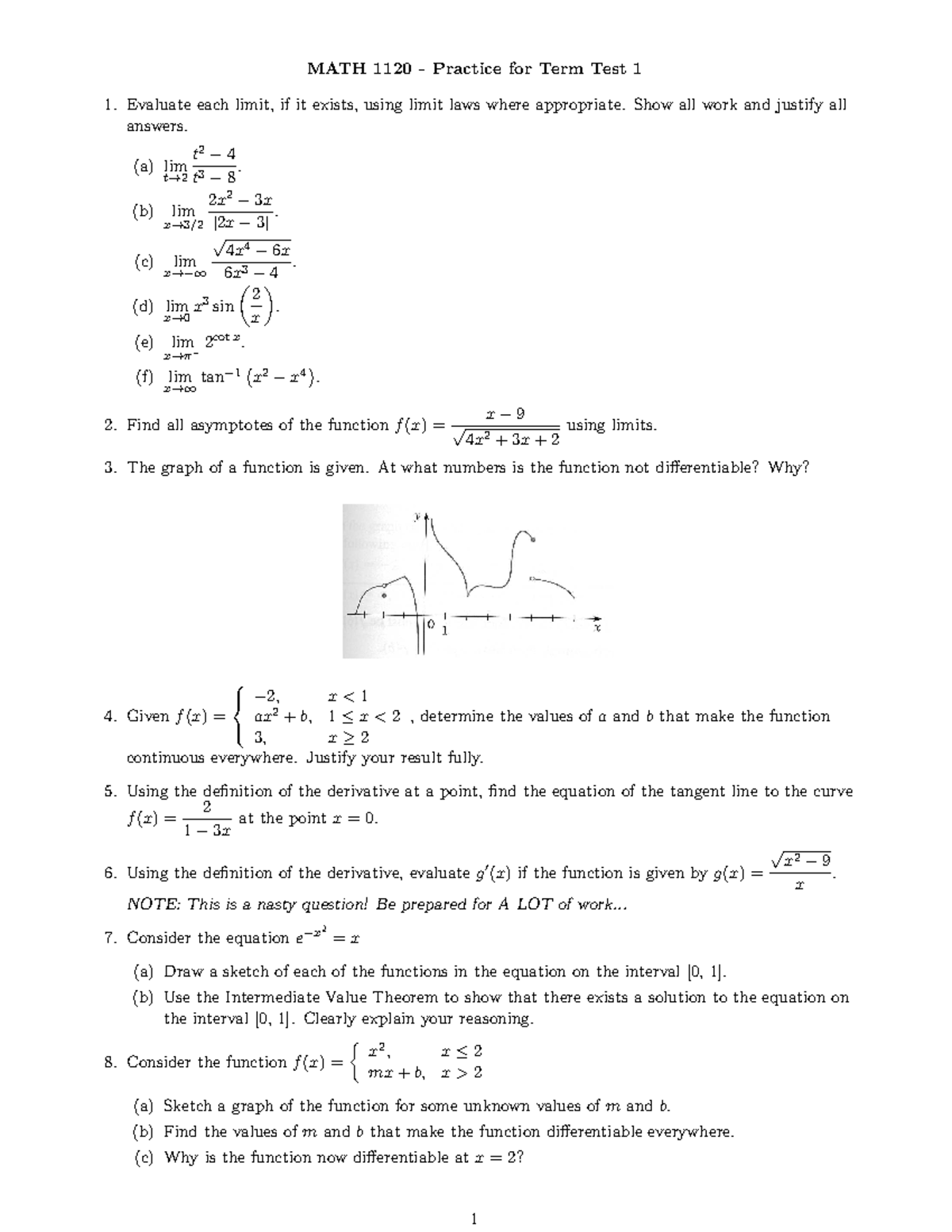 MATH 1120-Practice Term Test 1 - MATH 1120 - Practice for Term Test 1 ...