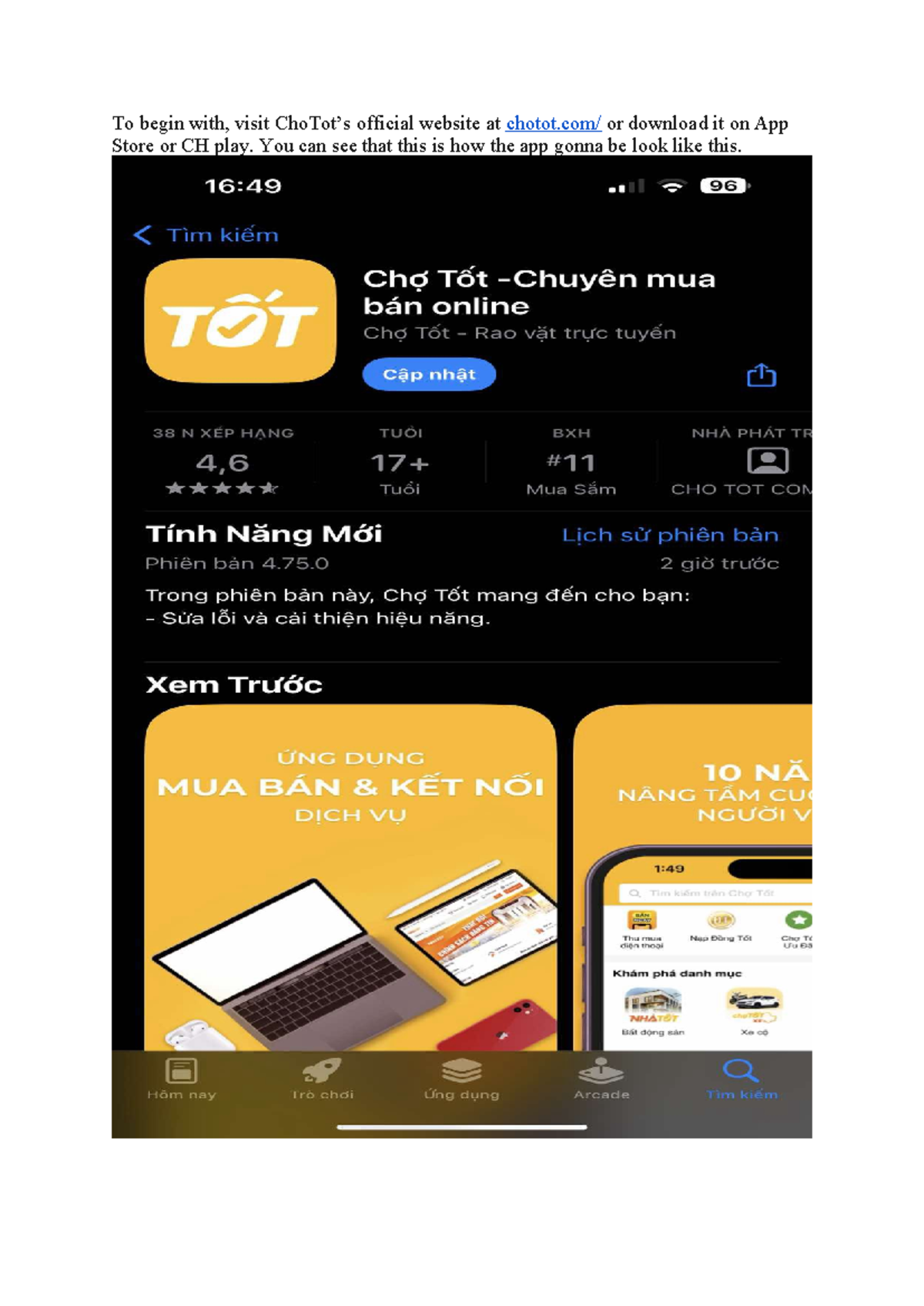 Outline for Cho Tot App Setup and Product Posting Guide - Studocu