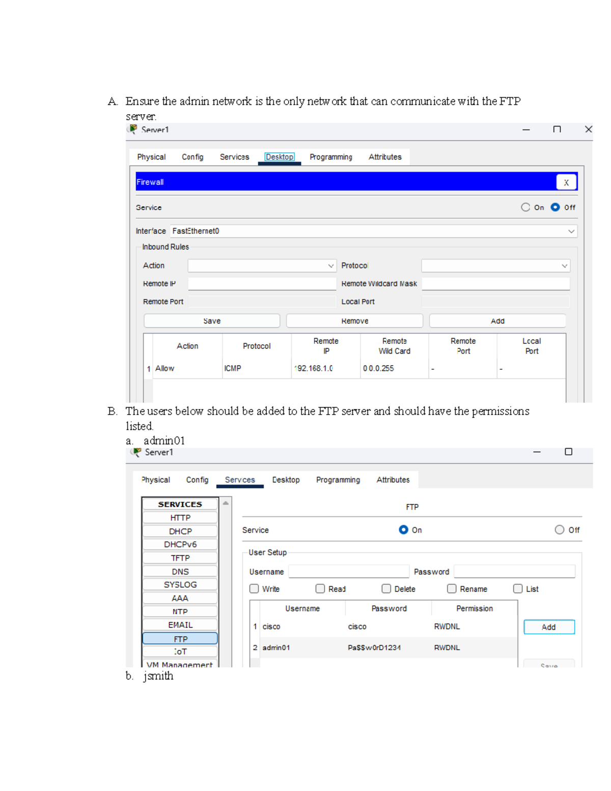 CYB 220 module 6 Project 2 Nicolas Torres - A. Ensure the admin network ...