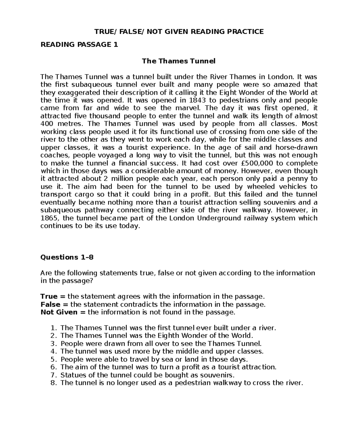Thames Tunnel & Pyramid Building: Reading Comprehension Practice - Studocu