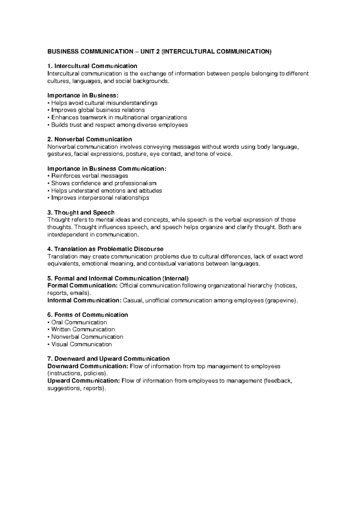 BC Unit 2 - Intercultural Communication Short Notes - Studocu