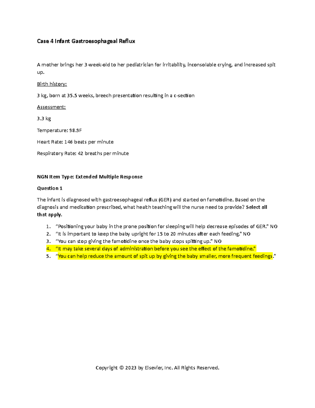 Peds RN Case-04: Gastroesophageal Reflux Case Study Analysis - Studocu