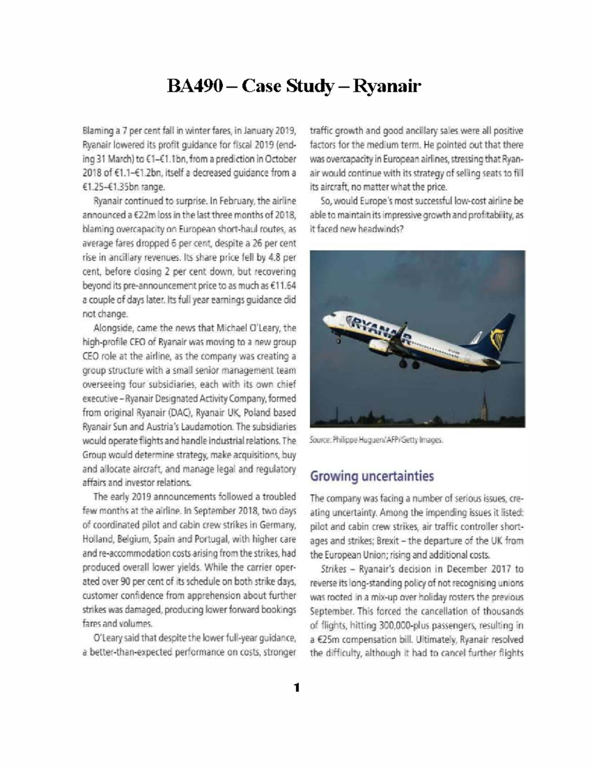 BA490 Case Study: Ryanair's Challenges and Strategic Responses - Studocu