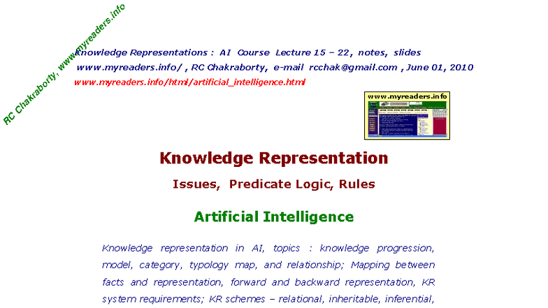 Knowledge Representations in AI: Lecture Notes (Course Code: AI 03 ...