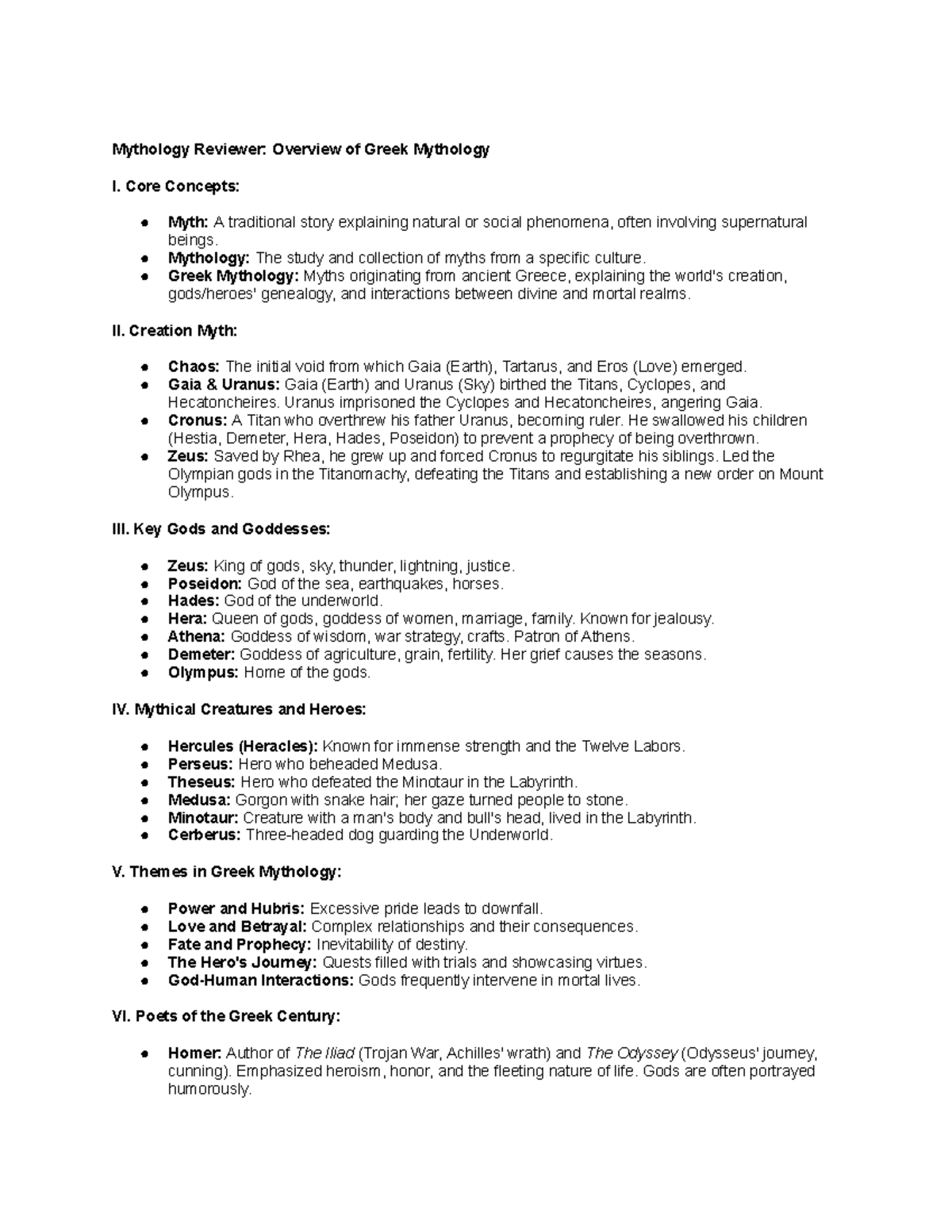Greek & Roman Mythology: Comprehensive Study Notes & Overview - Studocu