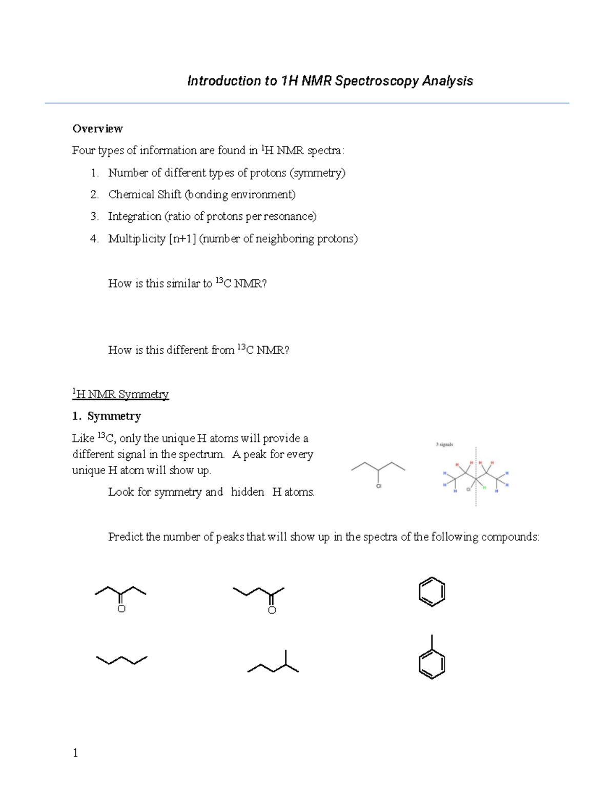 Week 14 1H NMR Spectroscopy Analysis Worksheet - Studocu