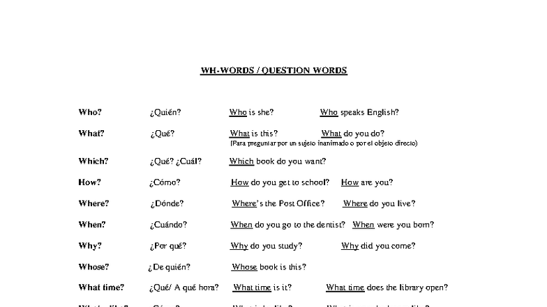 QUESTION WORDS: How to Formulate Questions in English - Studocu