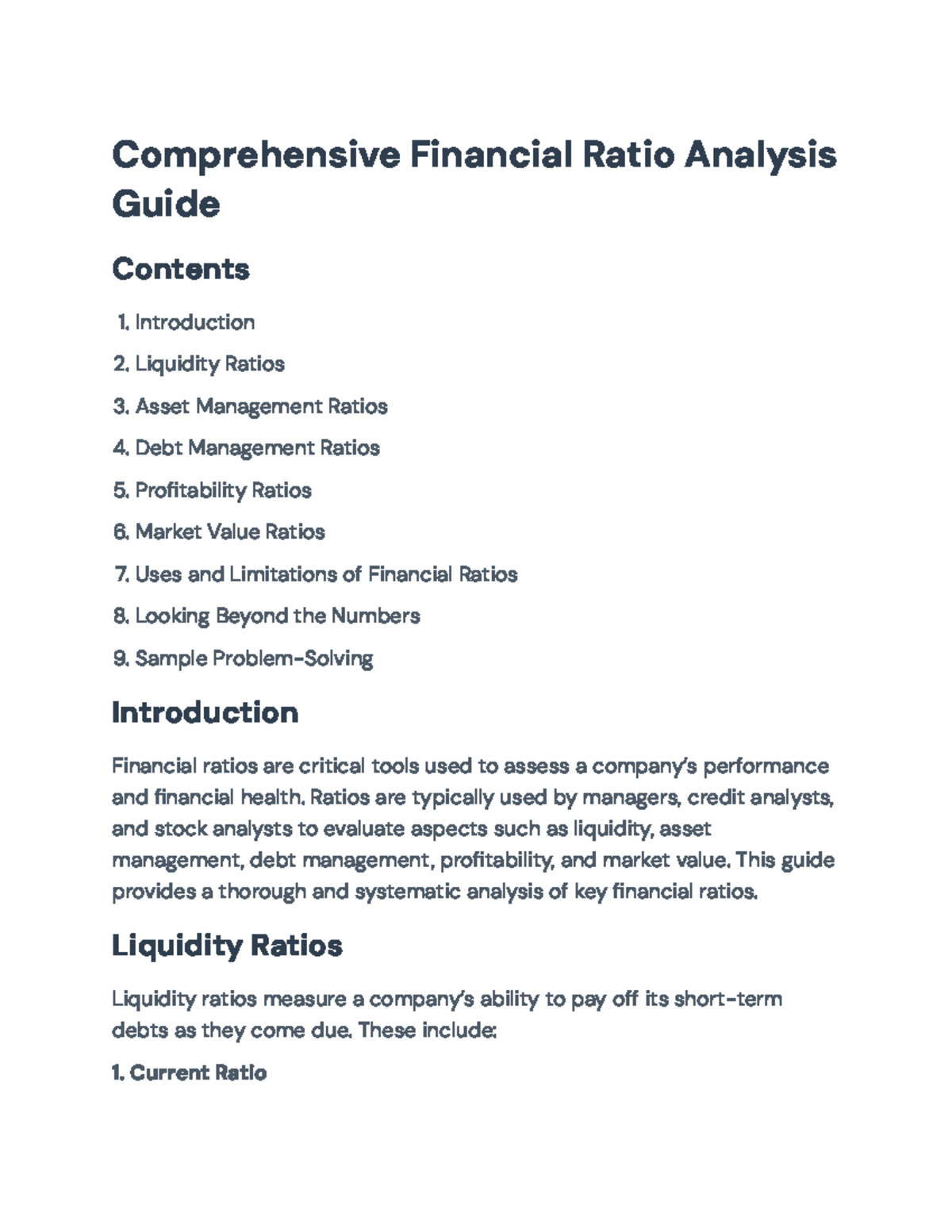 Comprehensive Financial Ratios Analysis Guide for Financial Assessment - Comprehensive Financial ...