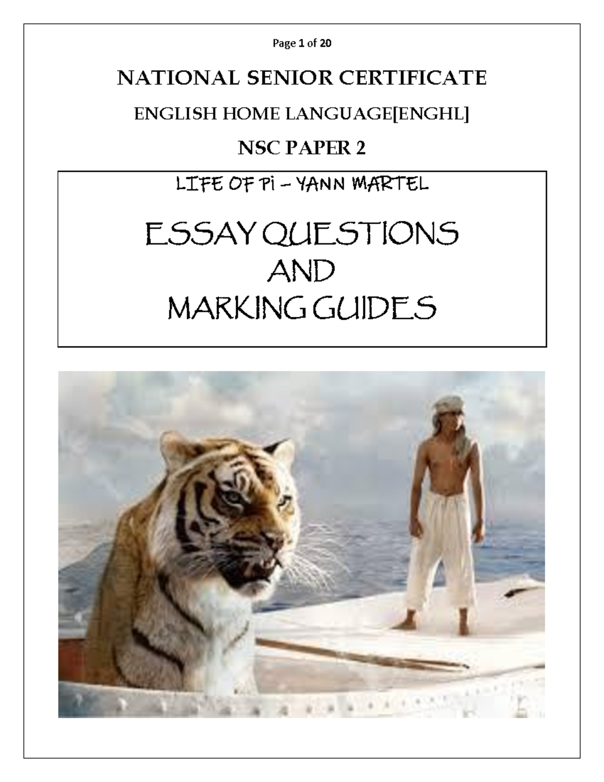 Updated Life of Pi Essay Questions & Marking Guides (ENGHL) - Studocu