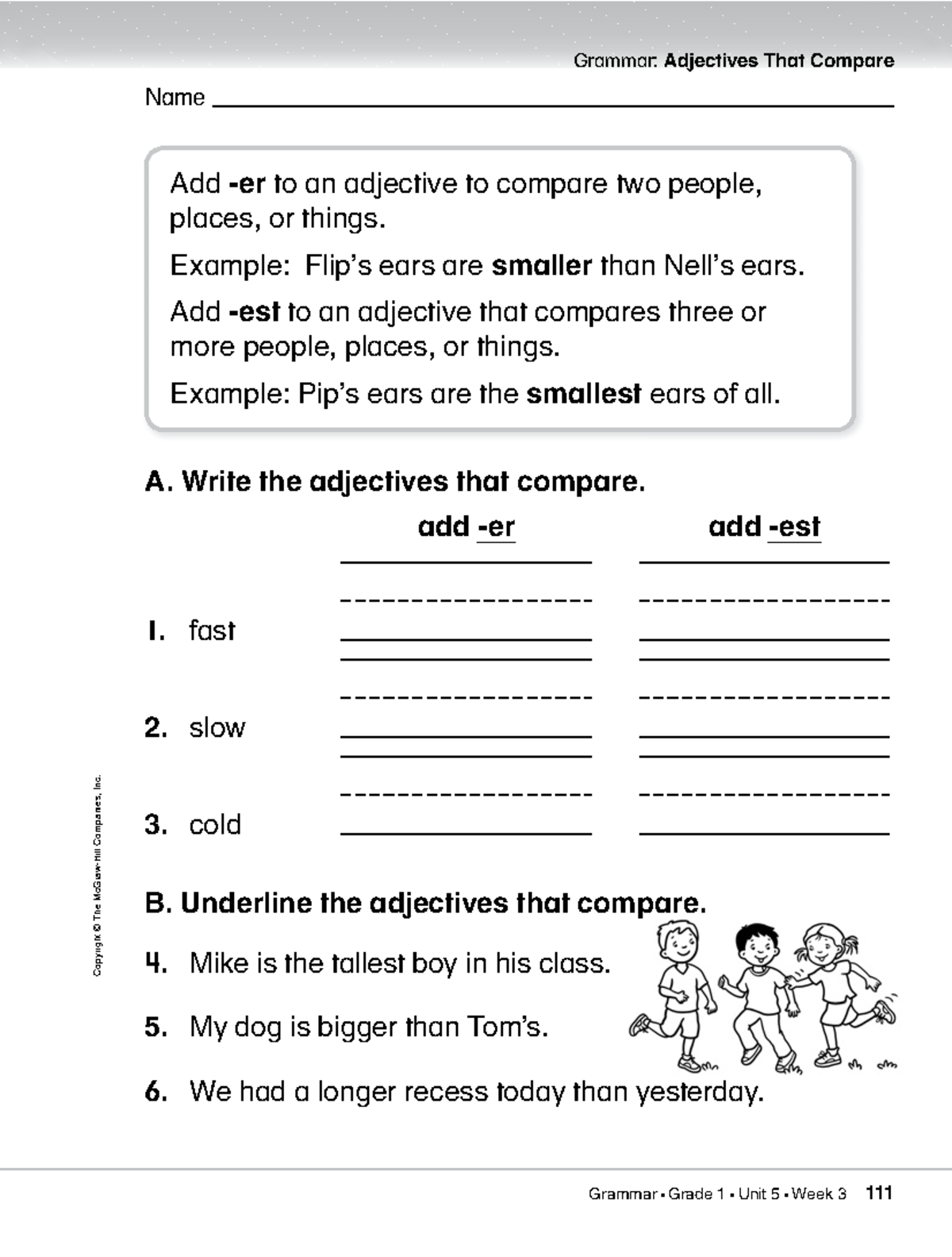[G1-U5W3] Adjectives that compare - Name A. Write the adjectives that ...