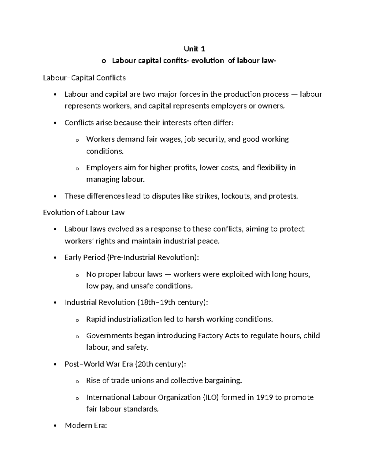 Labour Law 1: Lecture Notes on Labour Capital Evolution and Conflicts ...