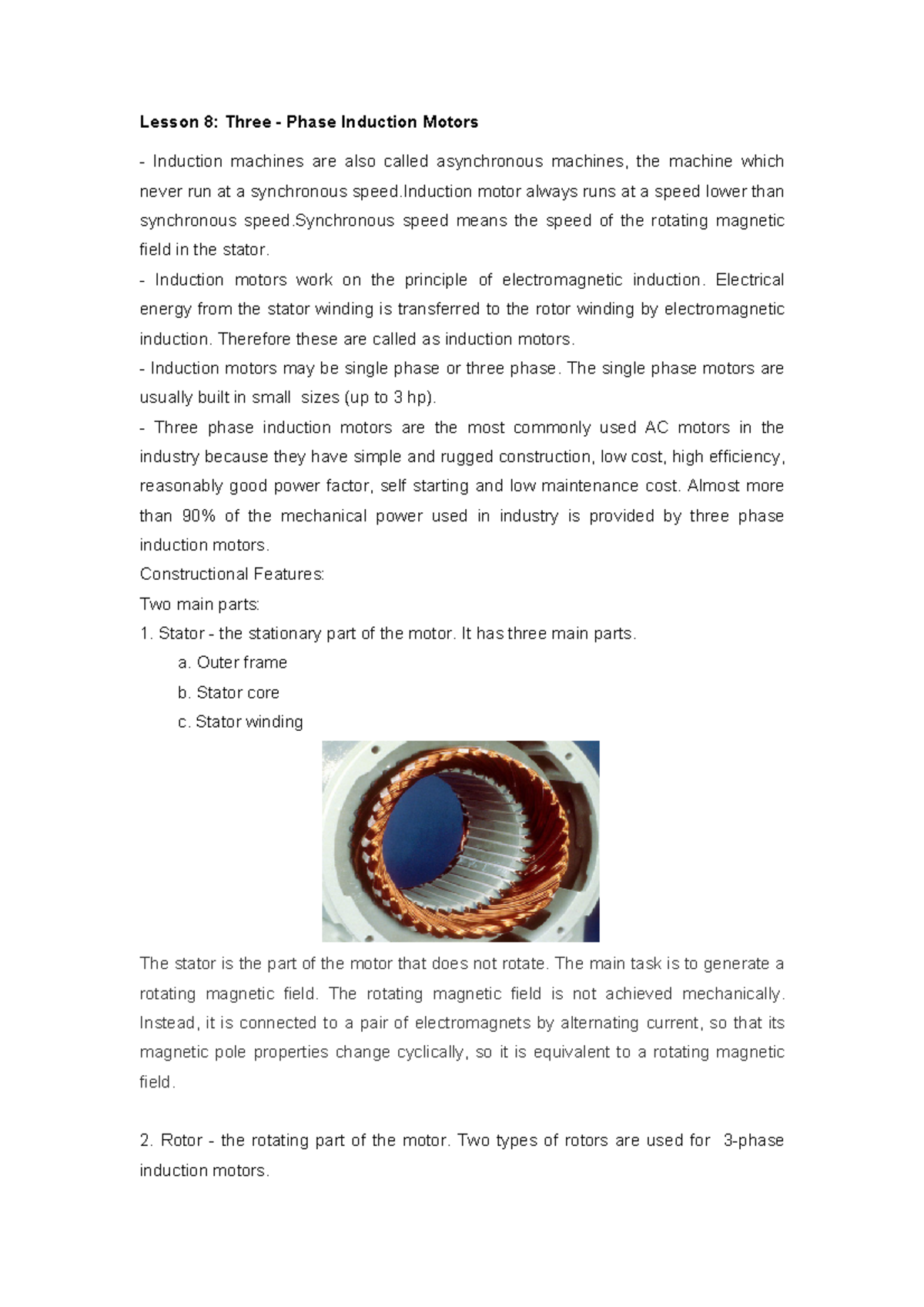 Lesson 8: Understanding Three-Phase Induction Motors Principles - Studocu
