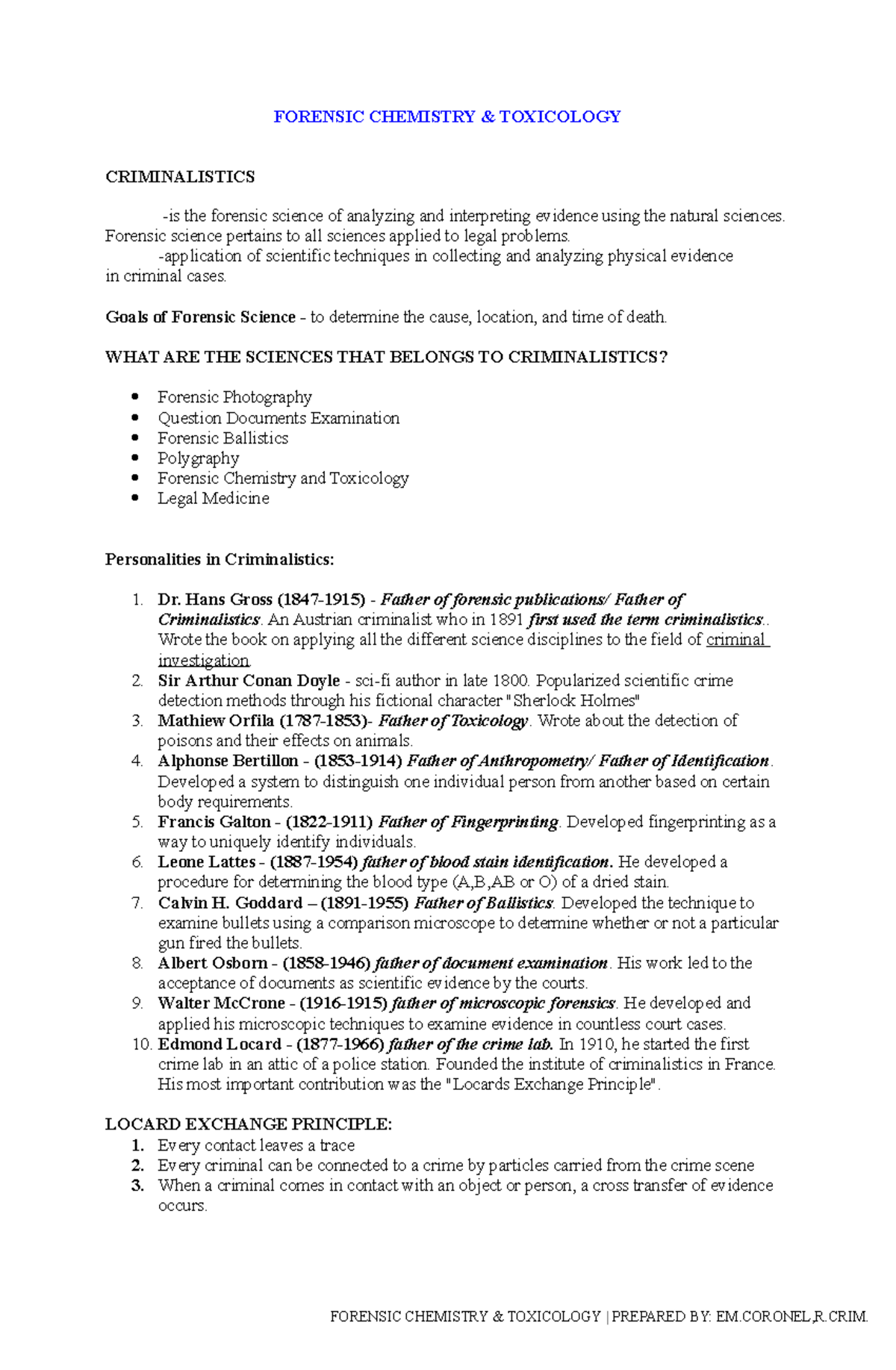 Forensic Chemistry & Toxicology: Key Concepts in Criminalistics - Studocu