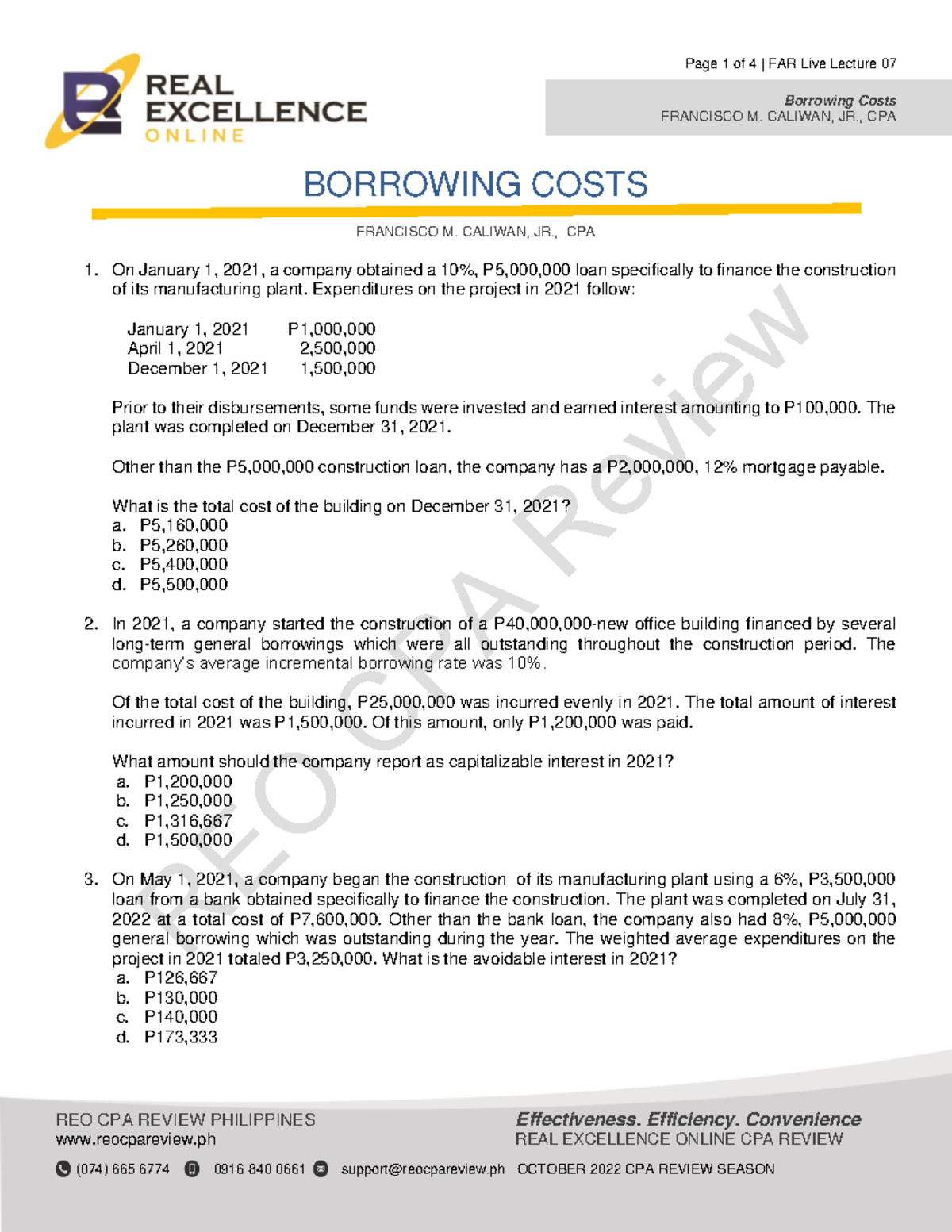 Borrowing Costs: Concepts and Examples (REO CPA Review) - Studocu