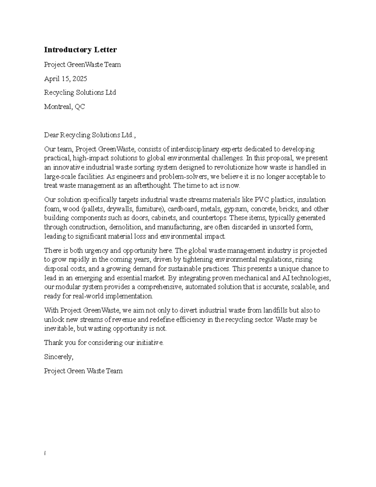 ENCS 282 Final Proposal: Project GreenWaste Industrial Waste Sorting ...