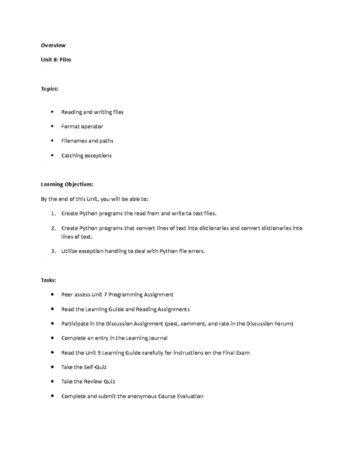 Cs 1101 Programming Fundamentals Unit 8 Instructions Overview Unit 8 Files Topics 