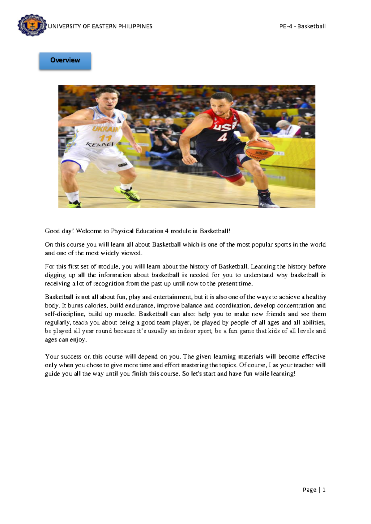 PE 4: Module 1 - Introduction to Basketball History and Fundamentals ...