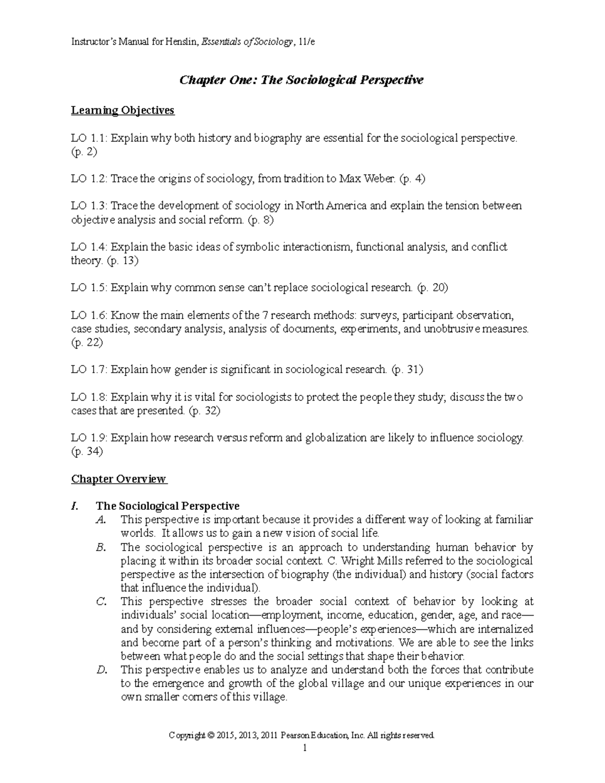 Henslin Essentials 11e Ch 1 - Chapter One: The Sociological Perspective ...