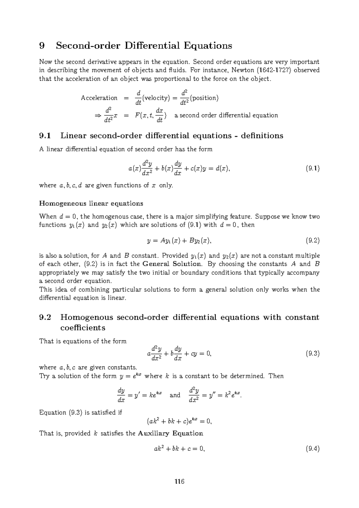 Second Order differential equations - 9 Second-order Differential ...
