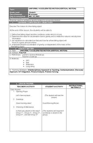 Lesson plan - Subject: Science Grade Level: Grade 7 Objective: Explain ...