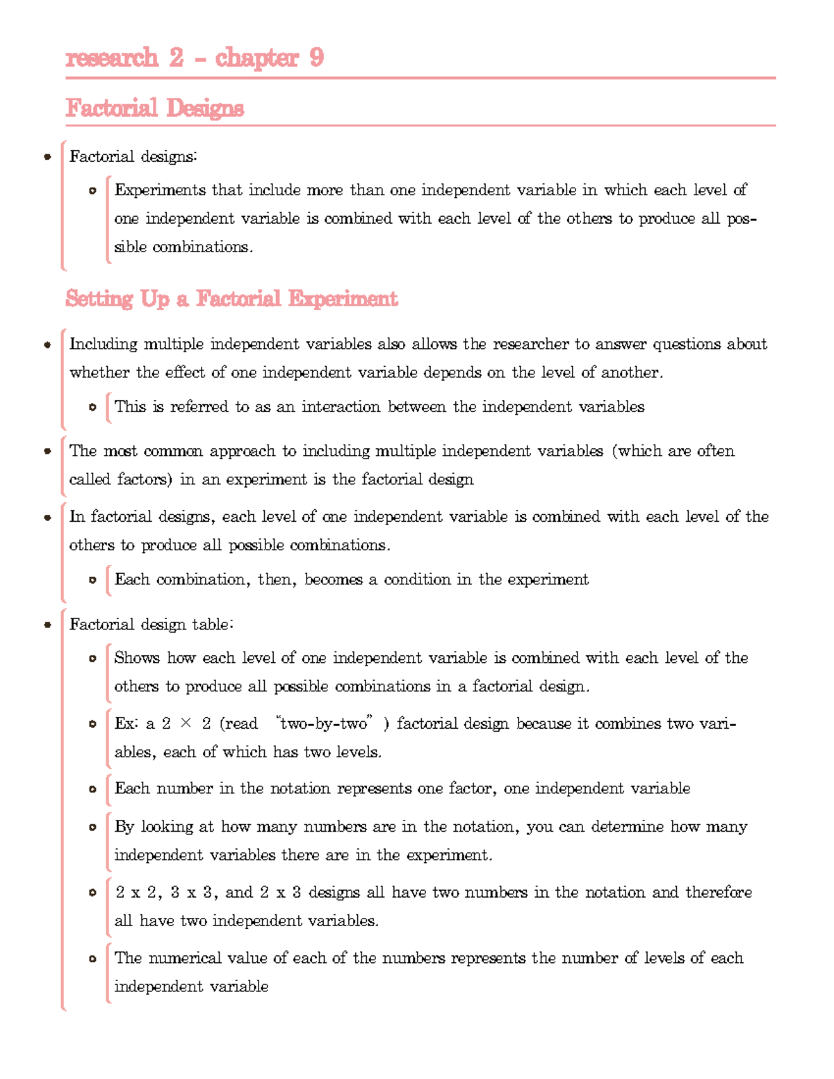 Research 2 - Chapter 9: Understanding Factorial Designs in Experiments ...