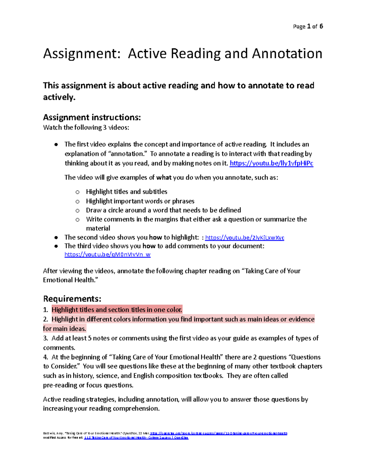 Active Reading and Annotation - Assignment instructions: Watch the ...