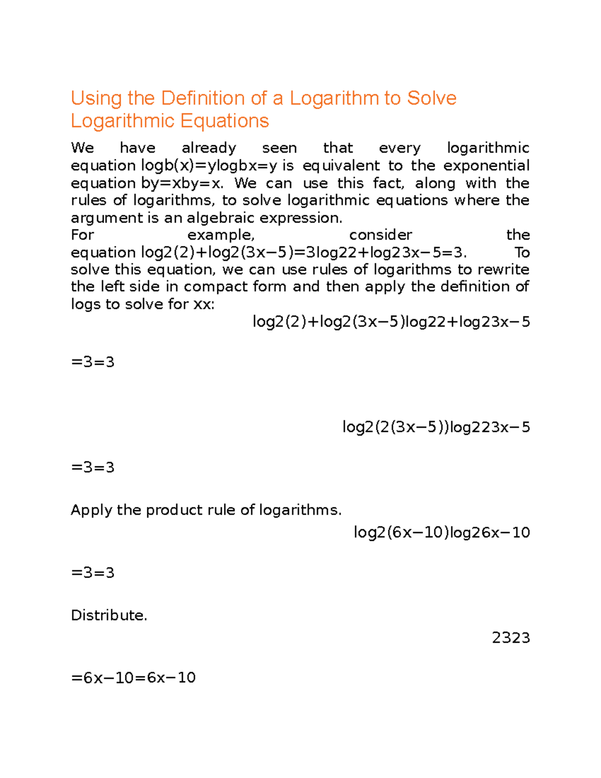 3-2 Reading & Participation: Solving Logarithmic Equations - Studocu