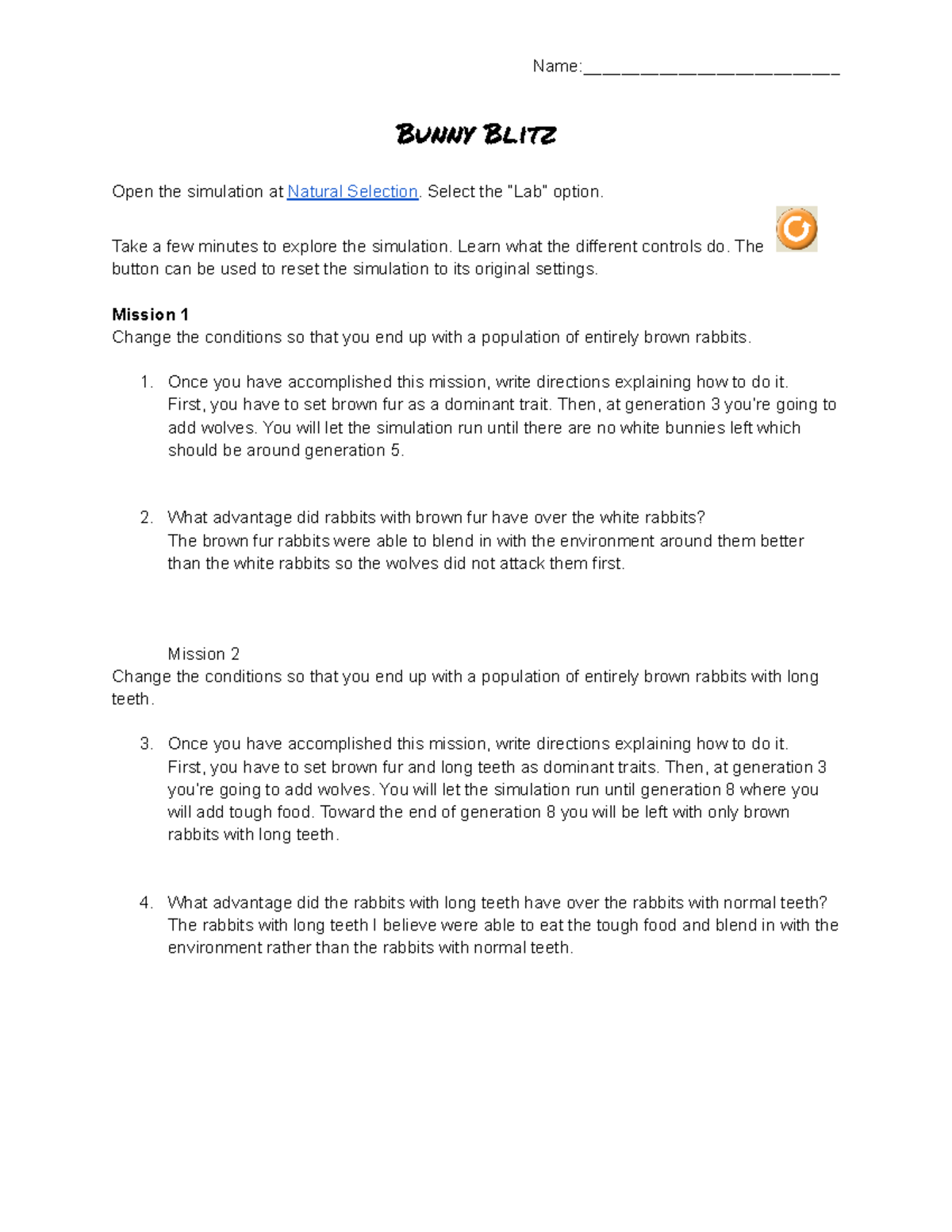 Biology 101 Lab: PhET Bunny Blitz Simulation Experiments - Studocu