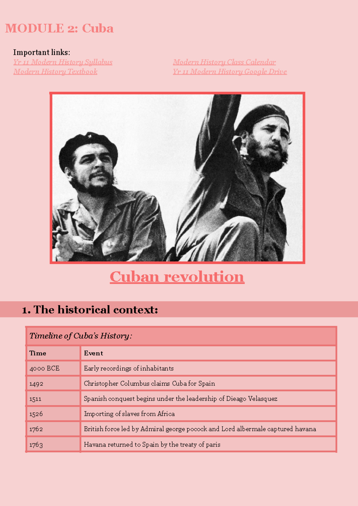 Yr 11 Modern History: Module 2 - The Cuban Revolution Overview - Studocu