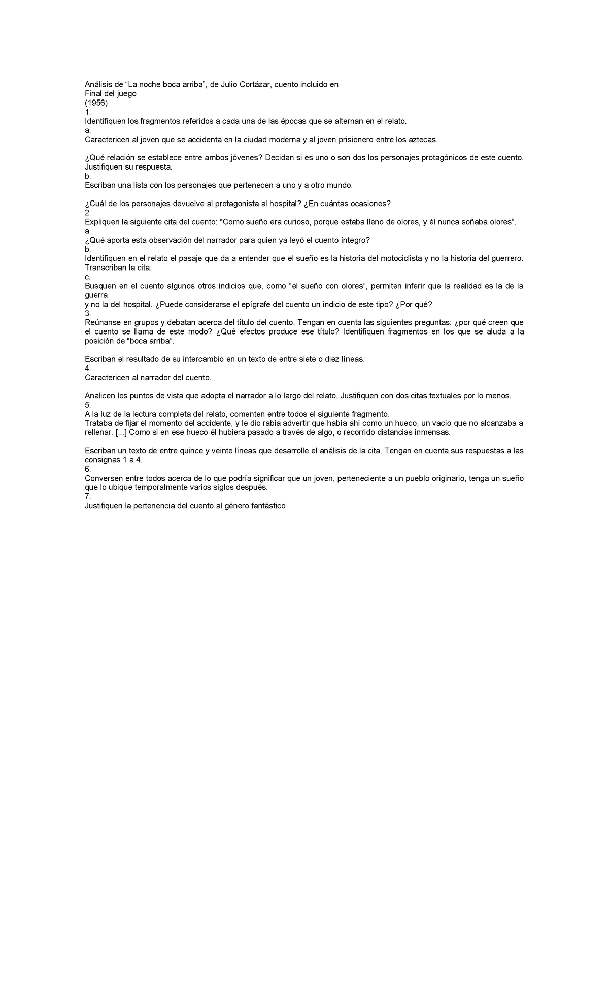 Análisis de "La Noche Boca Arriba" de Julio Cortázar - Cuento ...