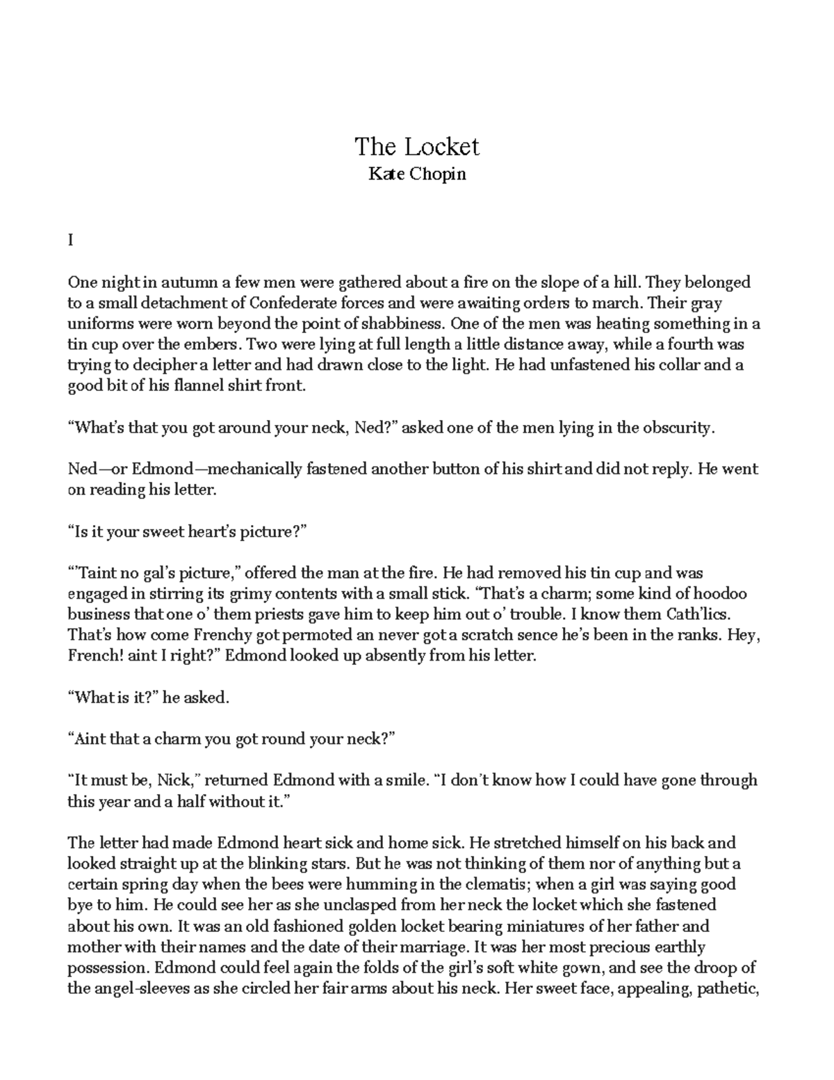The Locket: A Study of Kate Chopin's Themes and Characters - Studocu